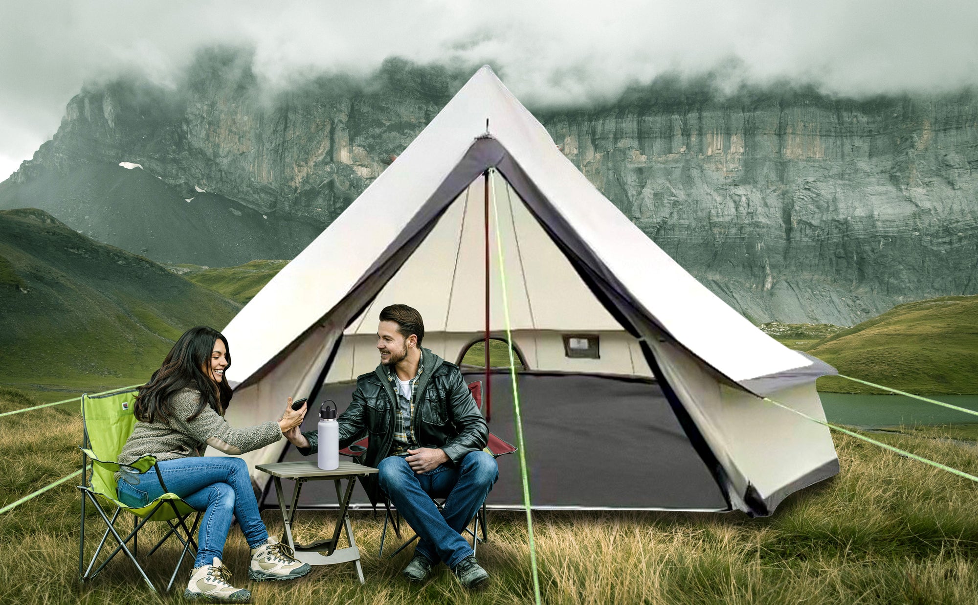 4M Light PU Bell Tent With Stove Hole – Camping Fun